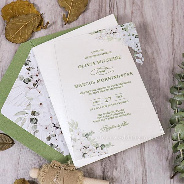 White Sage Flowers Acrylic Wedding Invitations CWIA236 – Clear Wedding ...