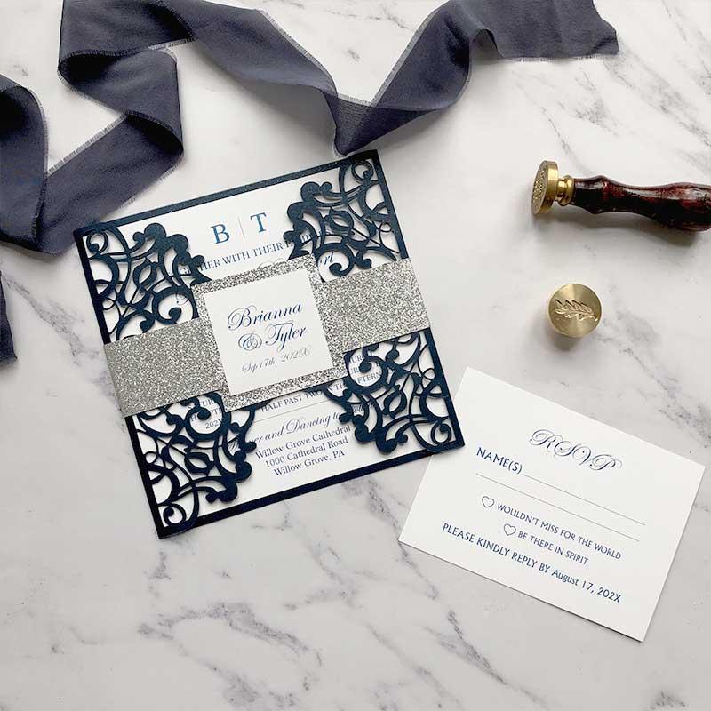 4 Sparkling and Glimmering Silver & Gold Wedding Invitations – Clear ...