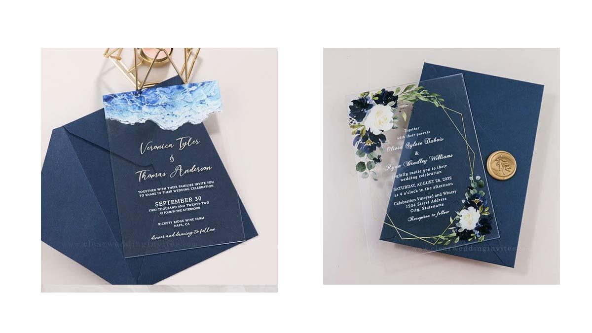 Navy Blue Wedding Invitations, Blue floral wedding invitations – Clear ...