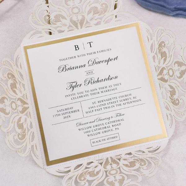 gold wedding invitations, glitter wedding invitations, laser cut ...