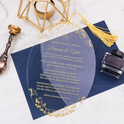 unique oval shape gold acrylic wedding invitations CWIA205 – Clear ...