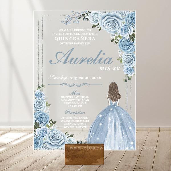 Cinderella Light Blue quinceañera acrylic invitations CWIA221 – Clear ...