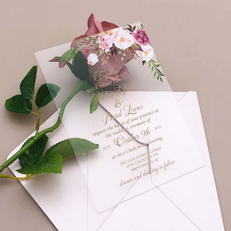 boho blush floral Acrylic wedding invitation thickness 1mm with UV pri ...