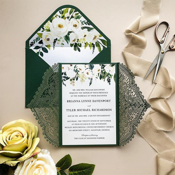Green Wedding Invitations, Green Floral Wedding Invitations – Clear ...