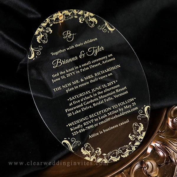 unique oval shape gold acrylic anniversary invitation CWIA205 – Clear ...