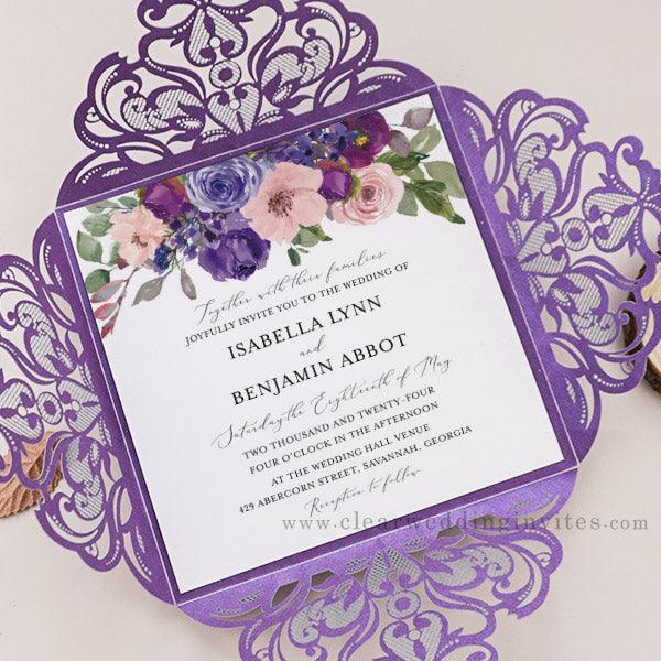 Purple and Pink Wedding Invitations, Purple Floral Wedding Invitations ...