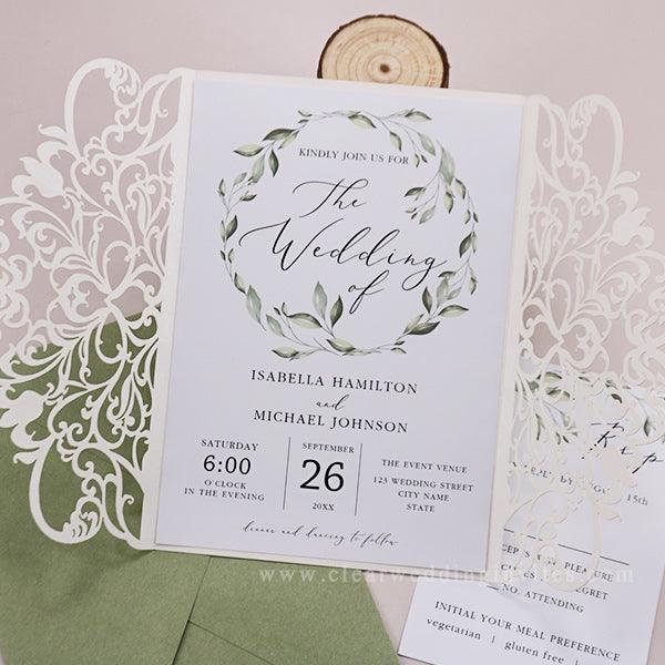 sage green wedding invitations, simple and elegant wedding invitations ...